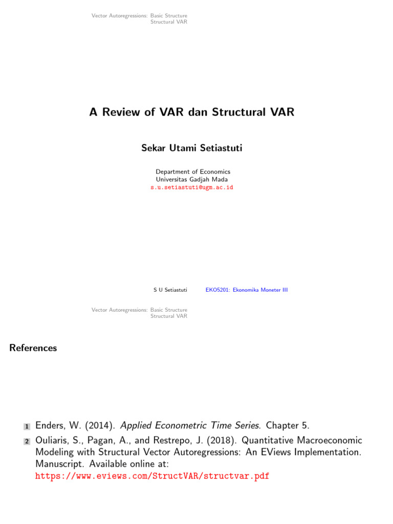 A Review of VAR Dan Structural VAR: Sekar Utami Setiastuti | PDF | Vector Autoregression ...