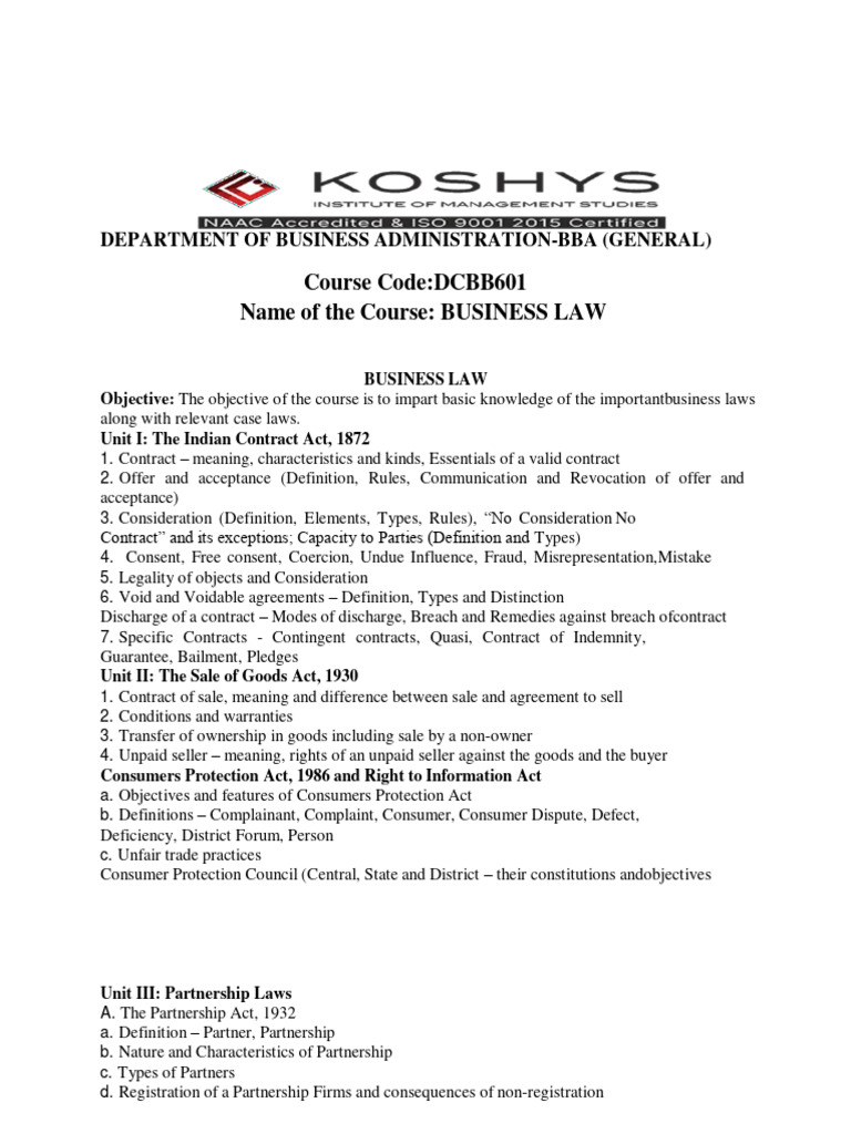 Business Law Notes | PDF | Offer And Acceptance | Consideration
