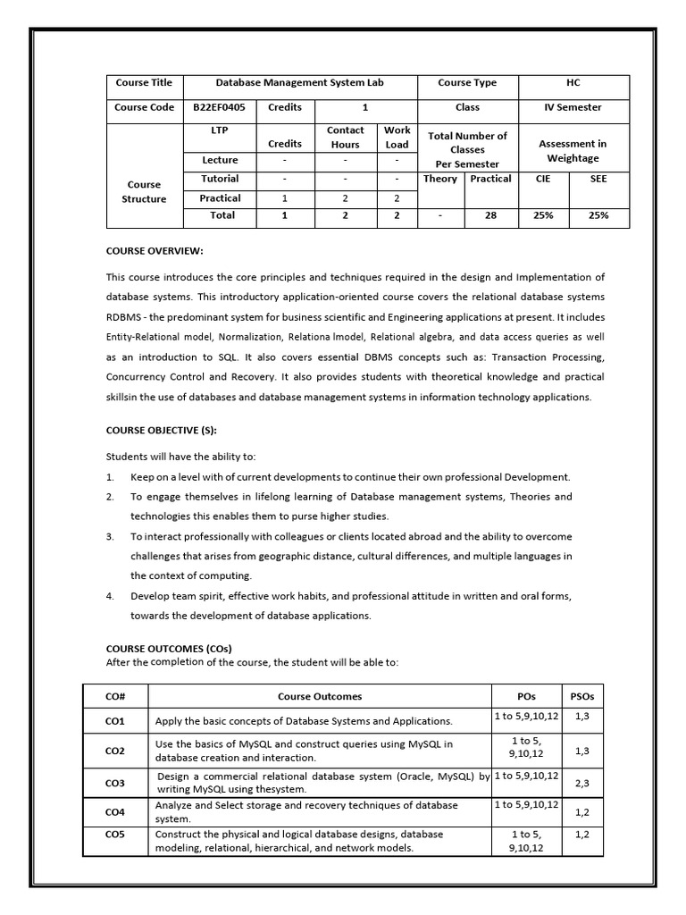 Final Dbmslab Manual Download Free Pdf Relational Database Databases