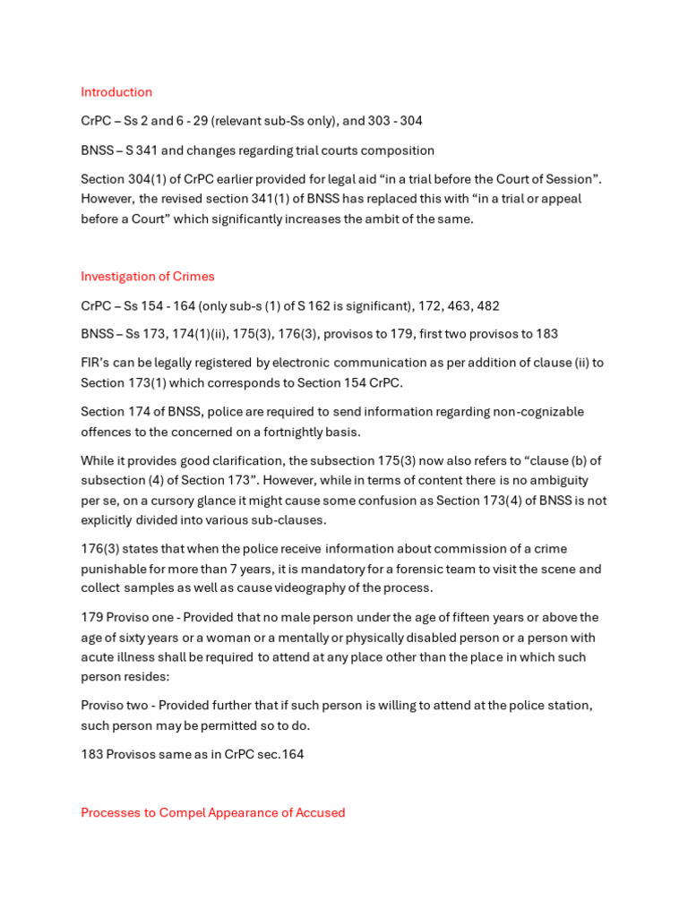 CRPC BNSS Comparison | PDF | Bail | Arrest