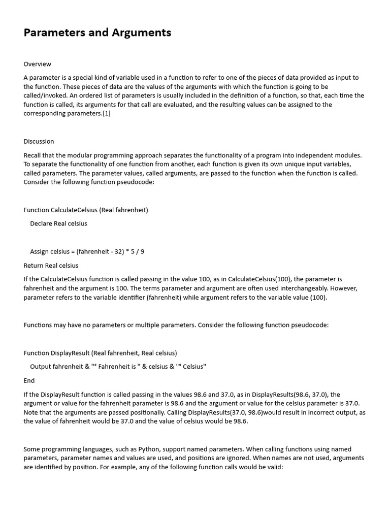 Understanding Parameters in Programming | PDF | Parameter (Computer ...