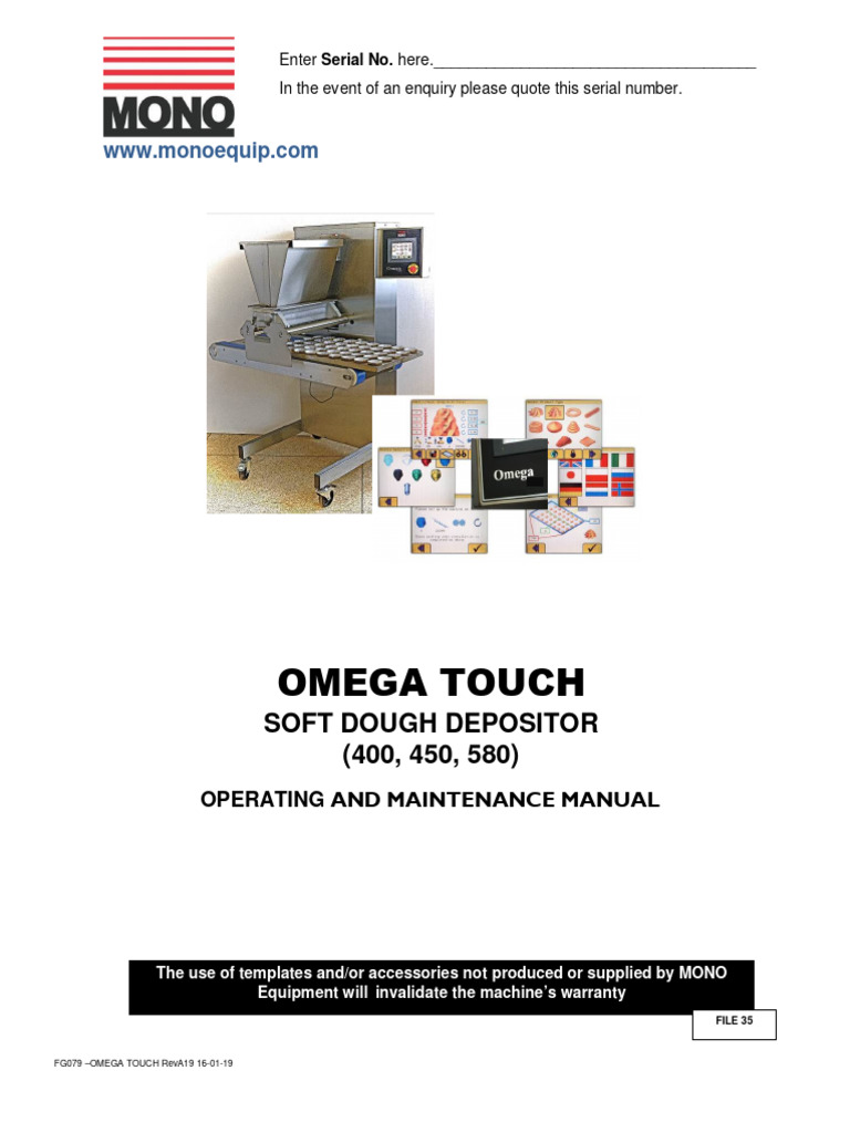 MONO Omega Touch Confectionery Depositor User Manual | PDF | Pump ...