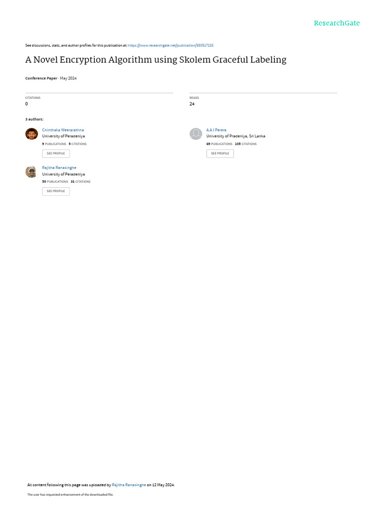A Novel Encryption Algorithm Using Skol em Graceful | PDF | Cryptography | Key (Cryptography)