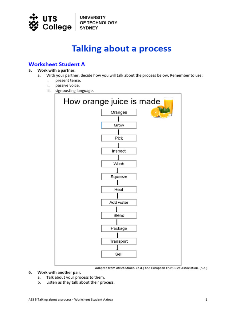 AE3.1 Talking About A Process - Worksheet Student A | PDF