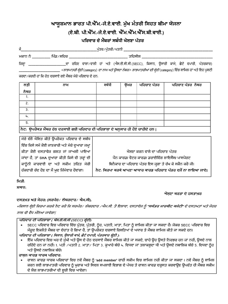 Family Declaration Format | PDF