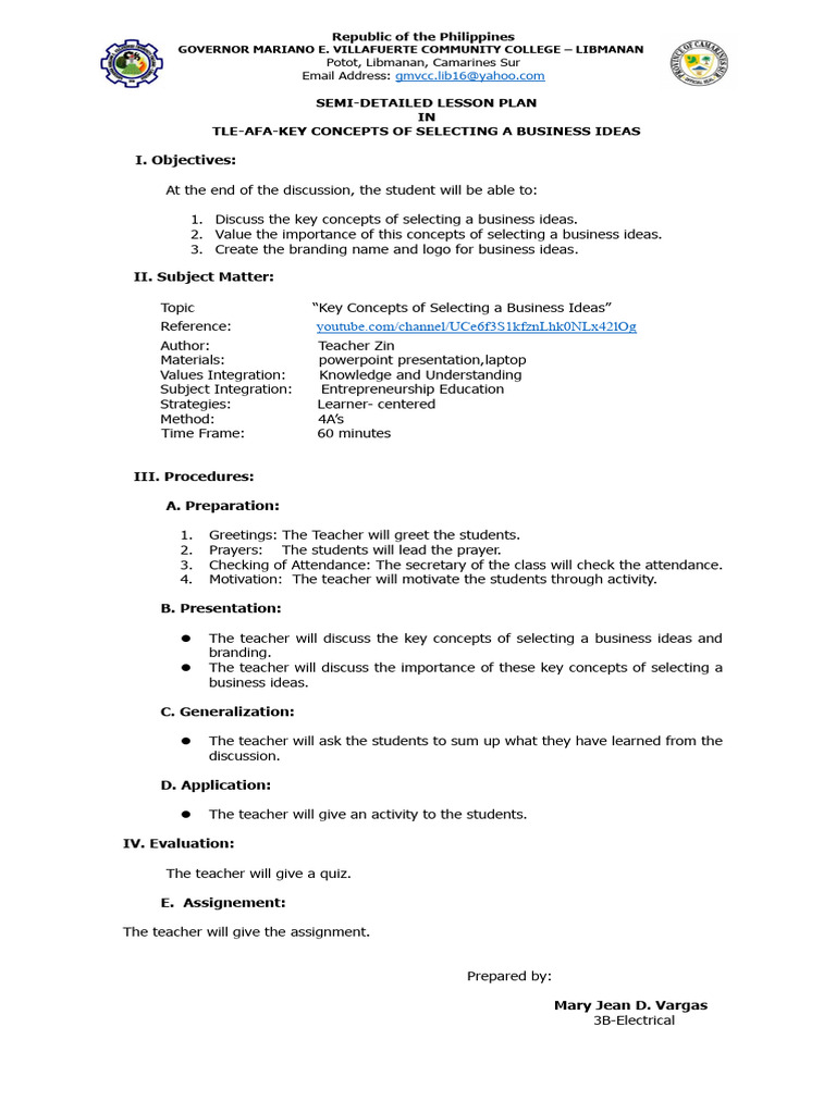 Semi-Detailed Lesson Plan | PDF
