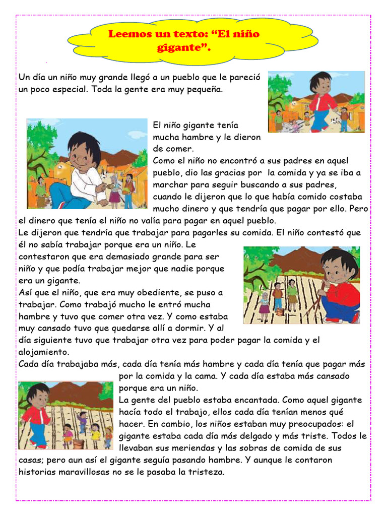 ficha leemos un texto el niño gigante | PDF