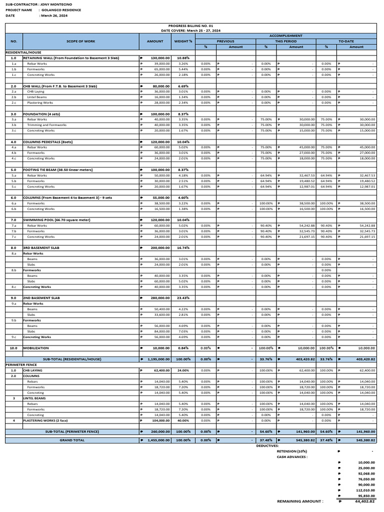 Jony Montecino - (Billing #1) | PDF | Building Engineering | Composite ...