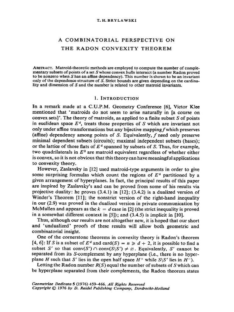 A Combinatorial Perspective Onthe Radon Convexity Theorem | PDF | Convex Set | Mathematics