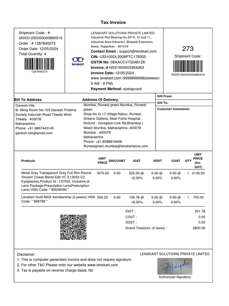 Ganesh Hile Invoice 1 | PDF | Invoice | Trade