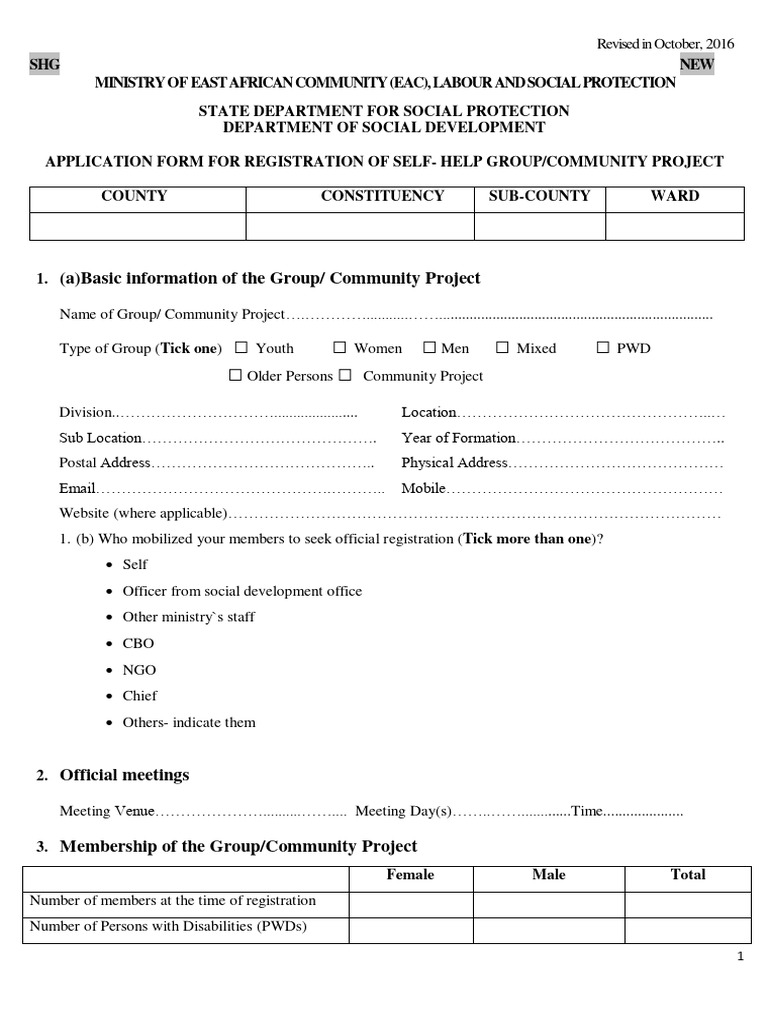 SHG Registration Application Form 2024 | PDF
