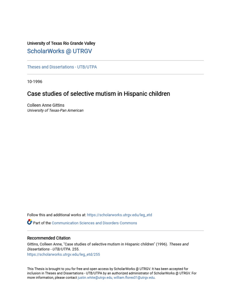Case Studies of Selective Mutism in Hispanic Children | PDF ...
