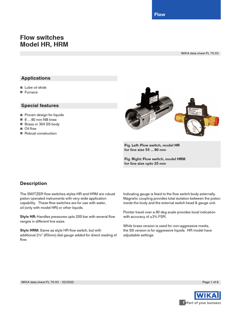 Data Sheet HR-HRM FL 70 03 | PDF | Viscosity | Switch Data Sheet HR-HRM FL 70 03 | PDF | Viscosity | Switch