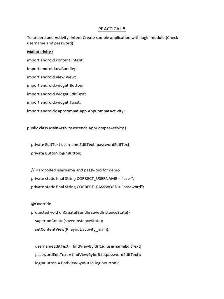 Android Practical 5 Download Free Pdf Android Operating System Password