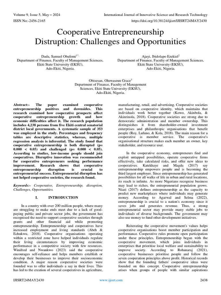 Cooperative Entrepreneurship Distruption: Challenges and Opportunities | PDF | Entrepreneurship ...