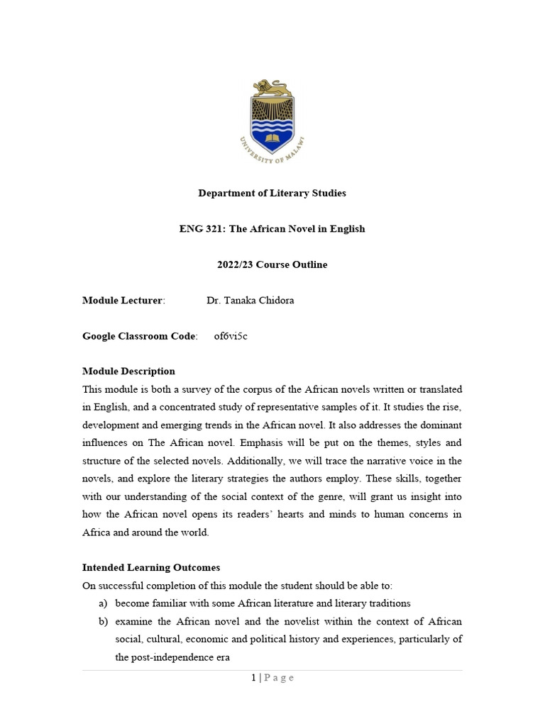ENG 321 Course Outline | Download Free PDF | Novels | Narrative