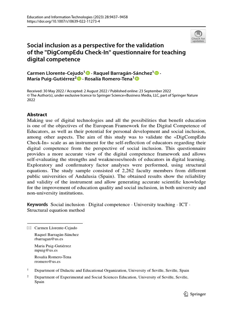 Social Inclusion As A Perspective For The Validation of The "Digcompedu ...