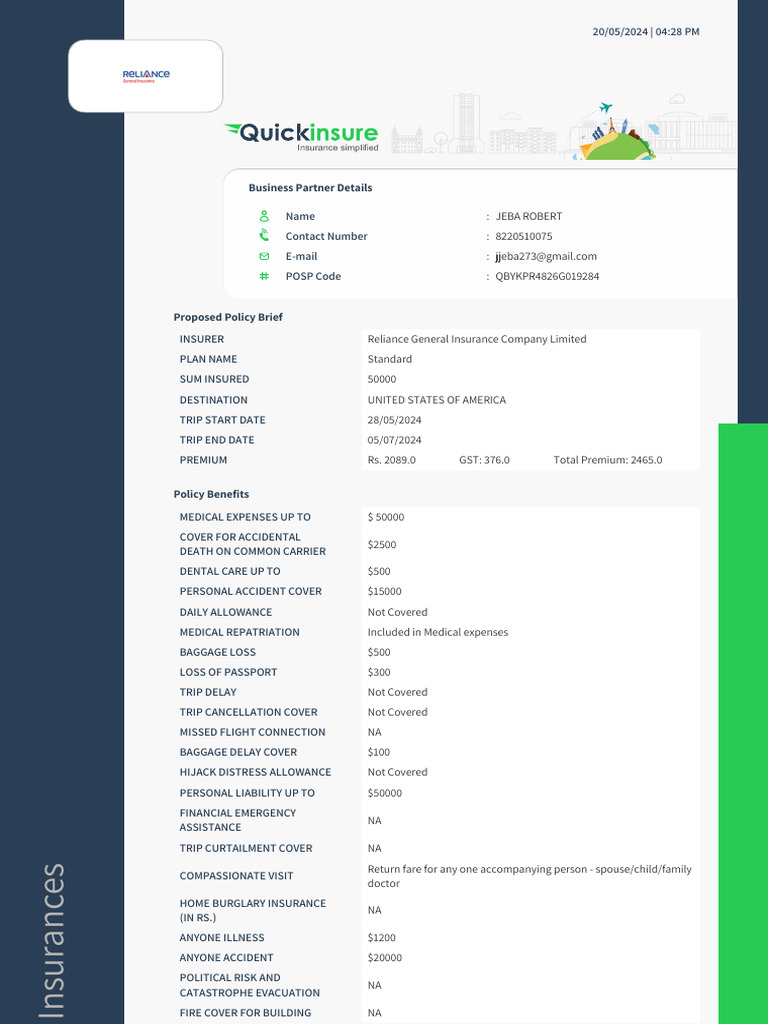 QUOTATIONS/Standard 20240521212627 | PDF | Insurance | Financial Risk