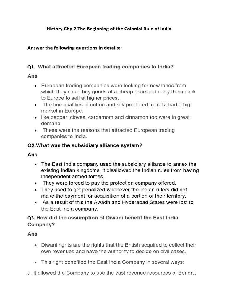 History CHP 2 The Beginning of The Colonial Rule of India | PDF | East ...