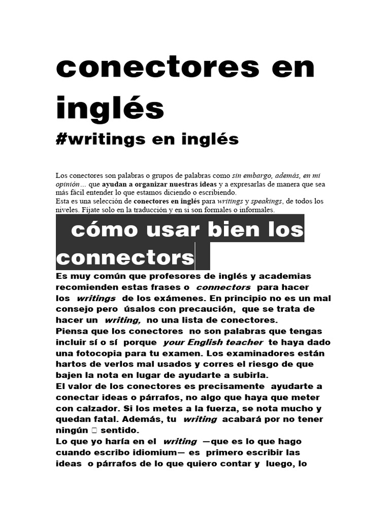 Conectores en inglés para writing | PDF | Lingüística | Escritura