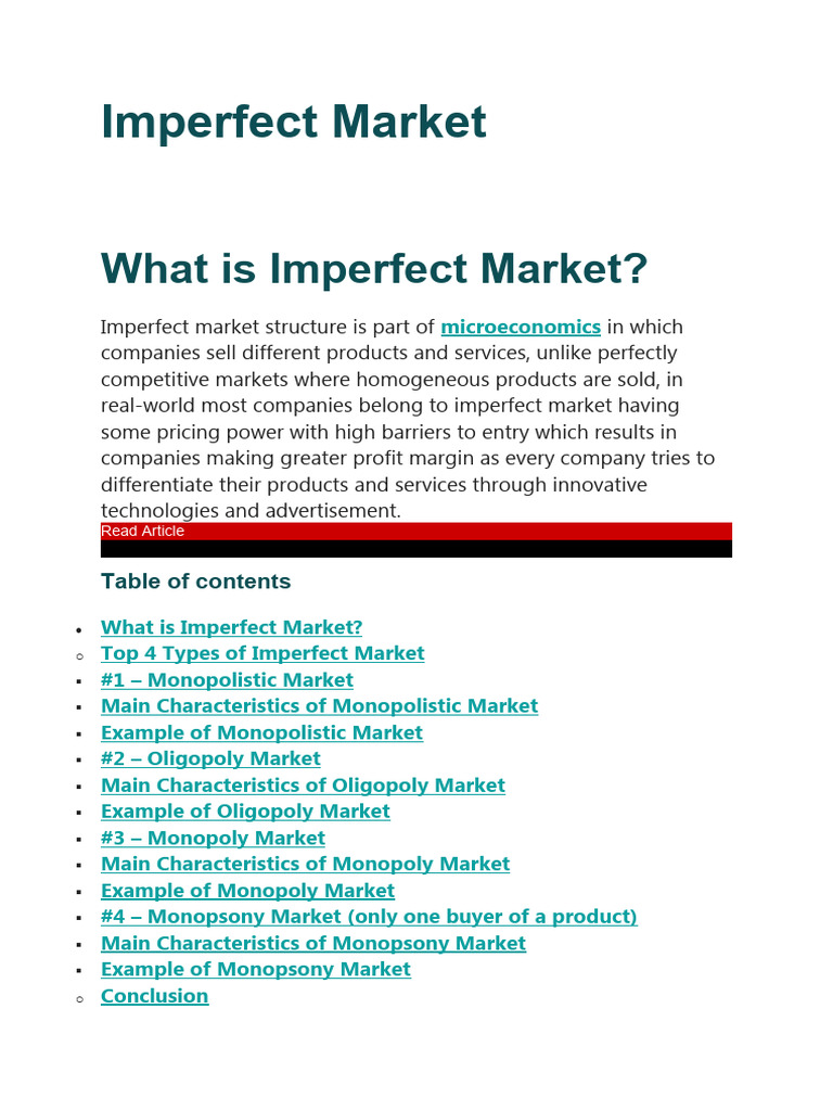 Imperfect Market | Download Free PDF | Monopoly | Oligopoly