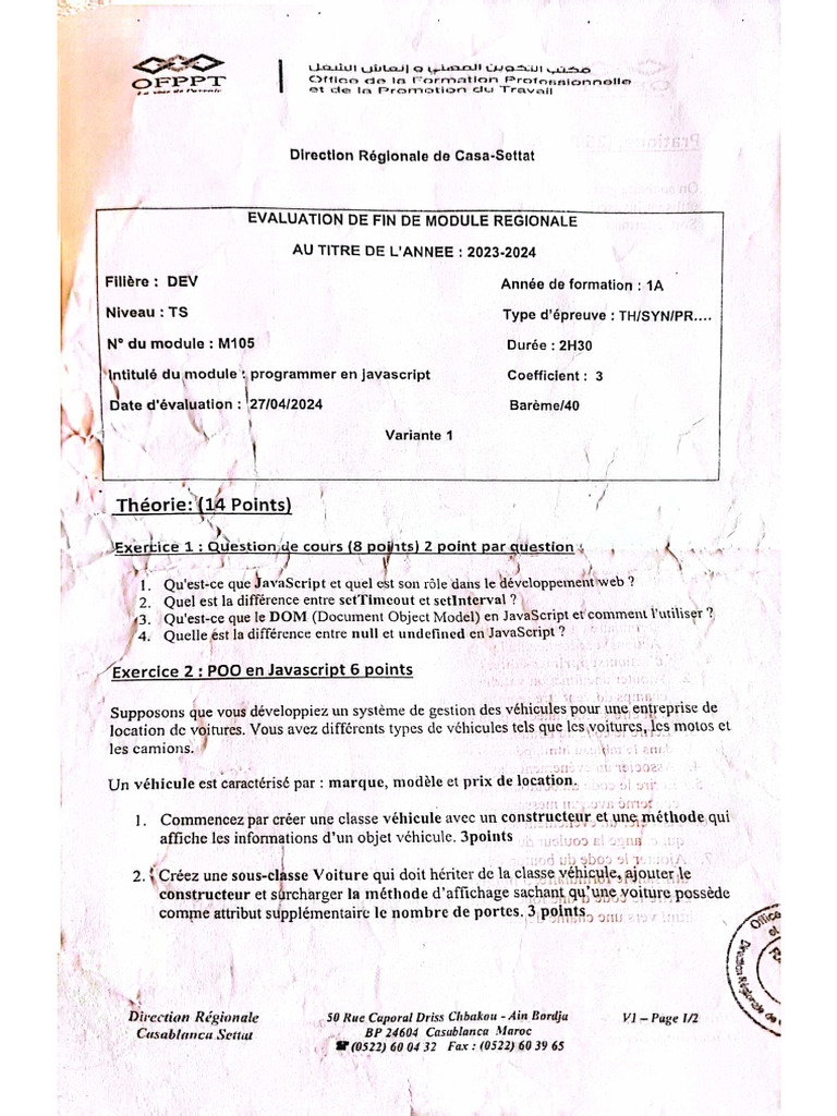 EFMRegional JS Casa-Settat 2024 | PDF