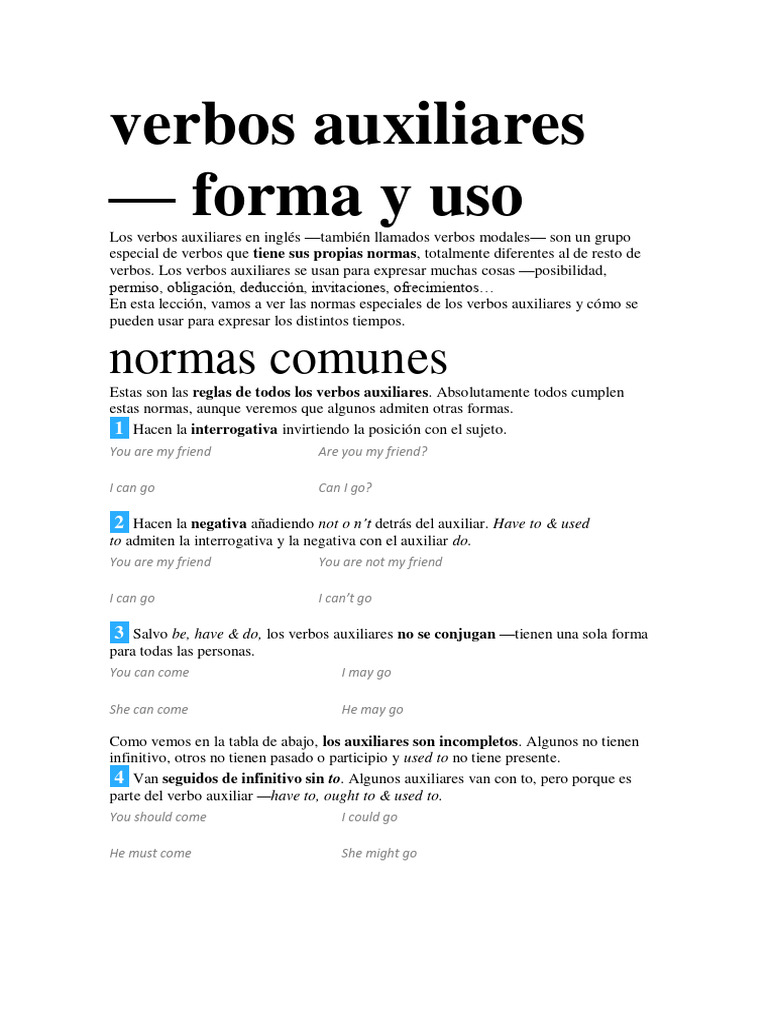 verbos auxiliares | PDF | Verbo | Morfología