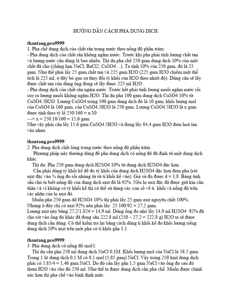 Huong Dan Cach Pha Dung Dich | PDF