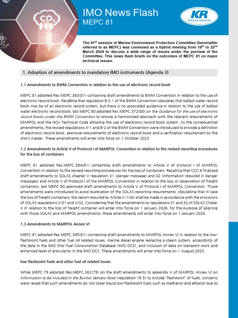 IMO News Flash (E) MEPC 81 | PDF | Emission Intensity | Fuel Oil