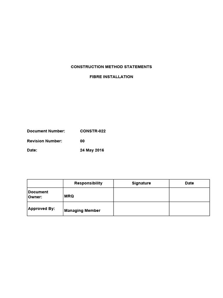 Constr-001 Method Statements FIBRE INSTALLATION | PDF | Fiber Optic ...