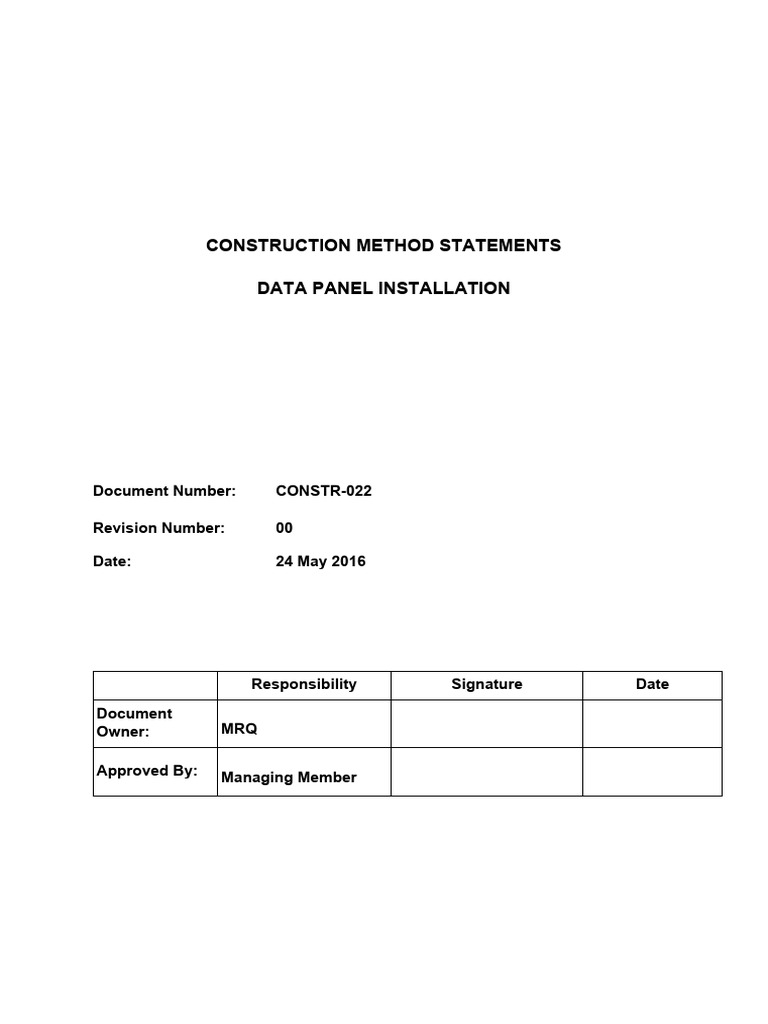 Constr-001 Method Statements DATA TRAY INSTALLATION | PDF | Electrical Wiring