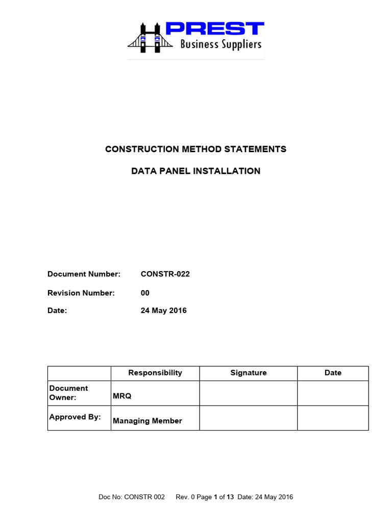 Constr-001 Method Statements DATA PANEL INSTALLATION | PDF | Specification (Technical Standard)
