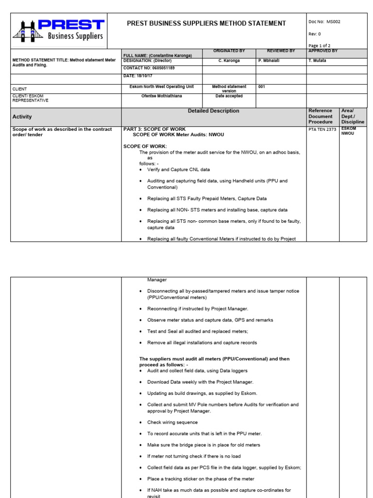 METHOD STATEMENT Audits | PDF | Risk | Internal Audit