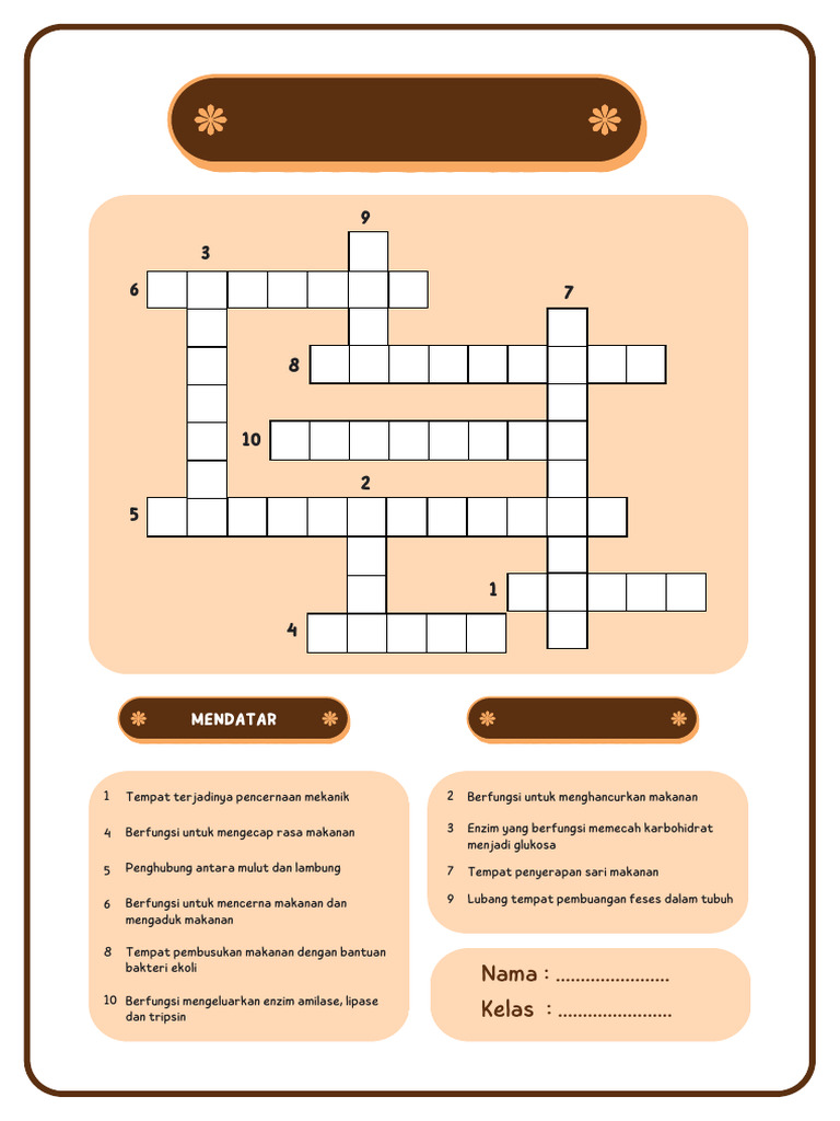 Lembar Kerja Teka-Teki Silang Sistem Pencernaan Cokelat Sederhana - 20240521 - 003823 - 0000 | PDF