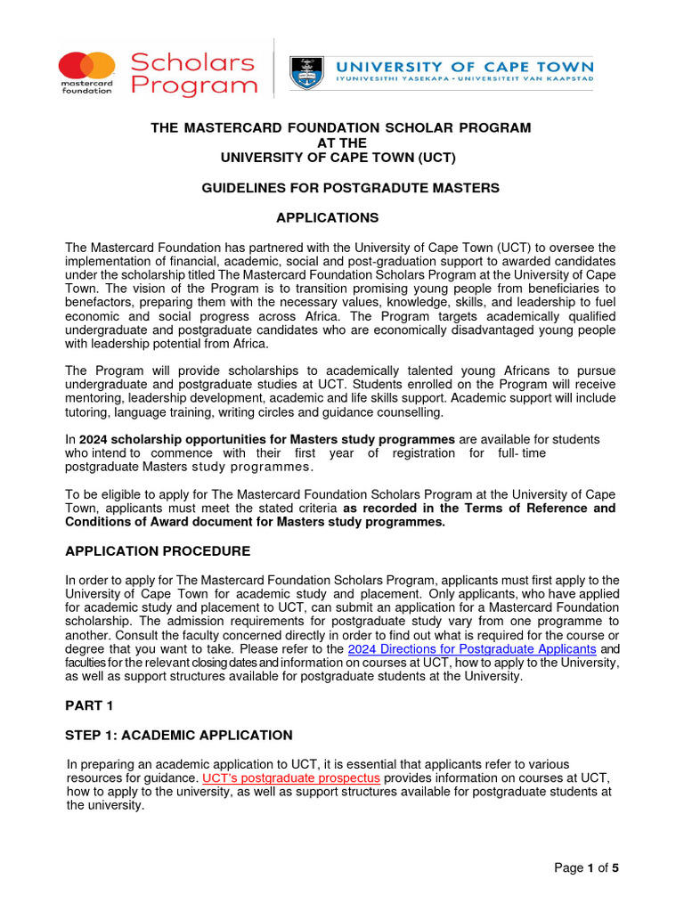 UCTMCFSP PG Scholarship AppGuidelines Intake | PDF | Postgraduate ...