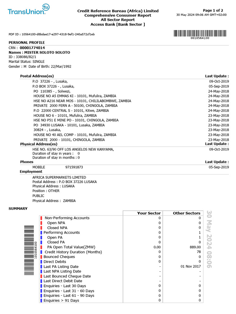 Credit Reference Bureau (Africa) Limited Comprehensive Consumer Report ...