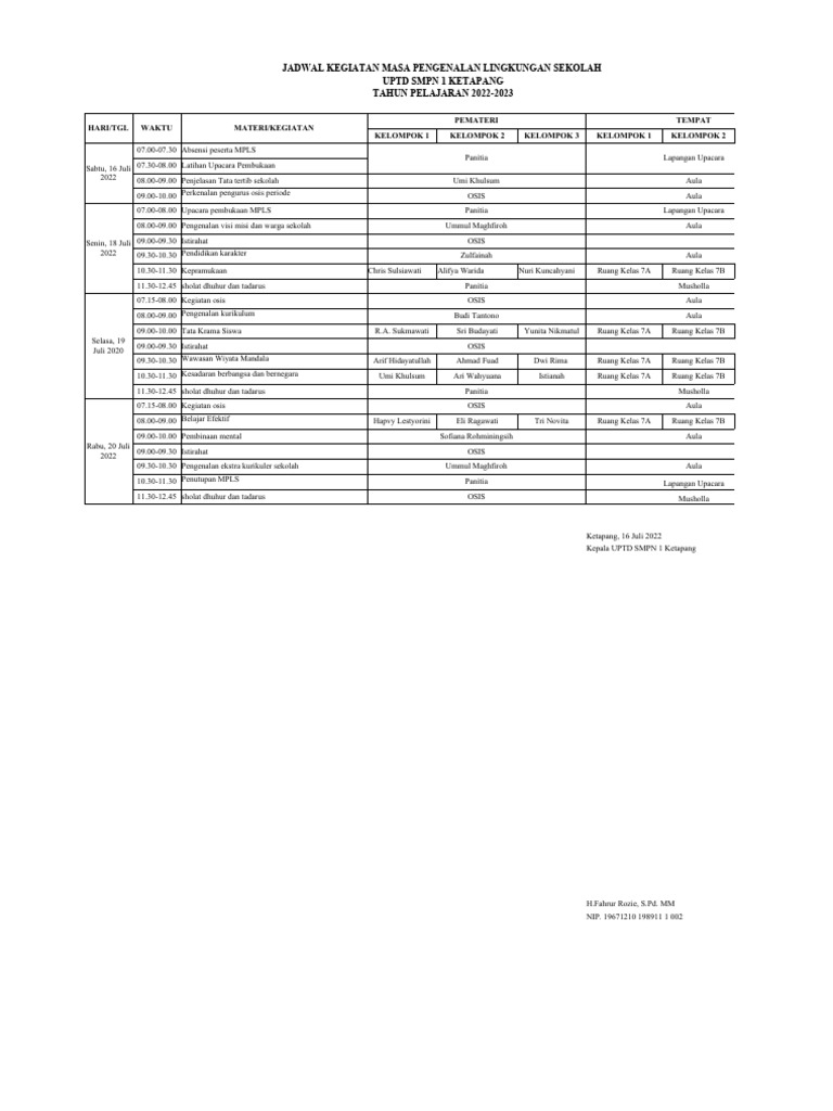 Jadwal MPLS 2022 - 2023 | PDF