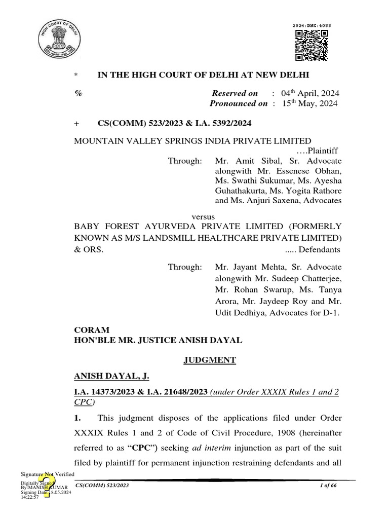 Trademark Dispute: Forest Essentials Case | PDF | Trademark | Lawsuit