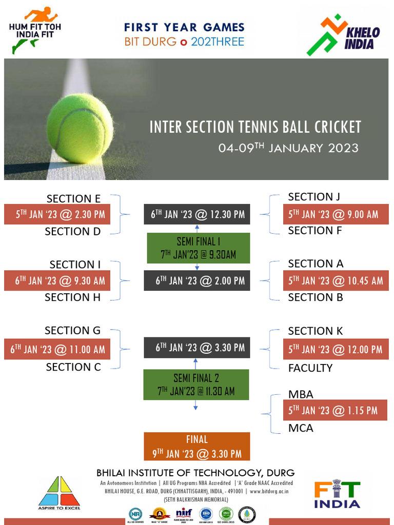 BIT Durg Cricket Tournament 2023 Schedule | PDF