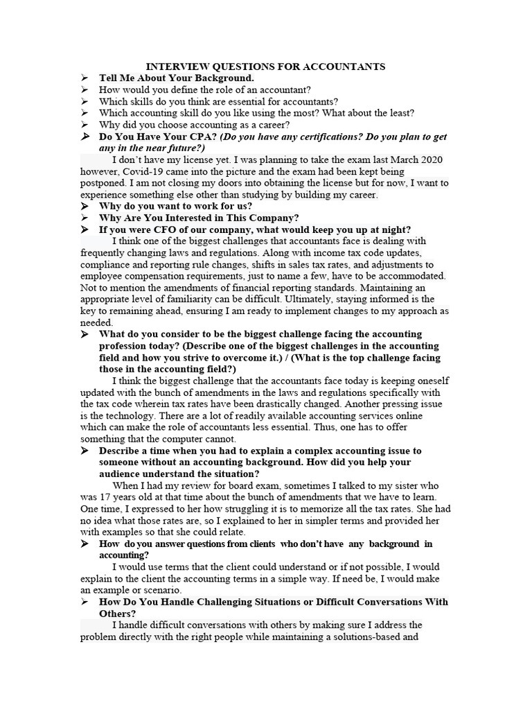 Interview Questions For Accountants 2 | PDF | Expense | Working Capital