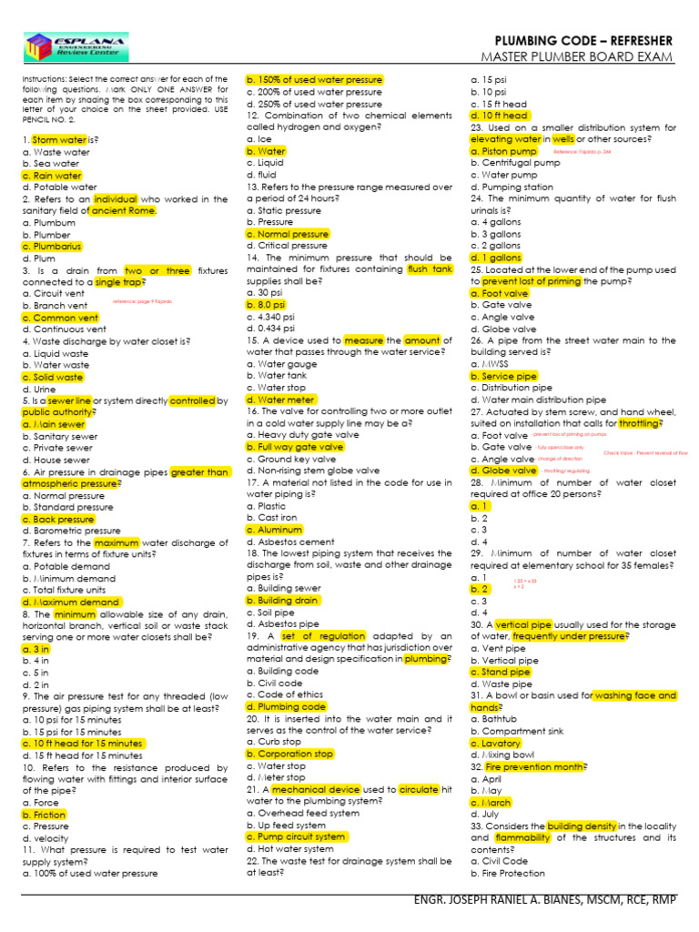 Plumbing Code Refresher 2 Module Key | PDF | Plumbing | Valve