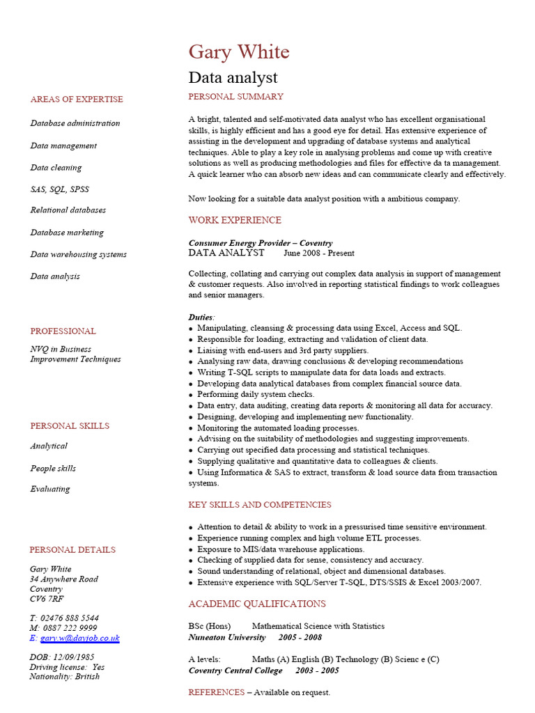 Data Analyst CV Template | PDF | Data Analysis | Data