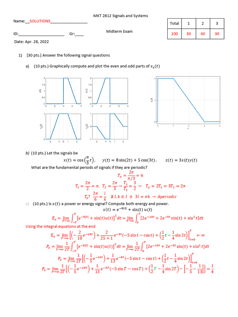 MKT 2812 Signals and Systems Midterm Solutions | PDF | Applied ...