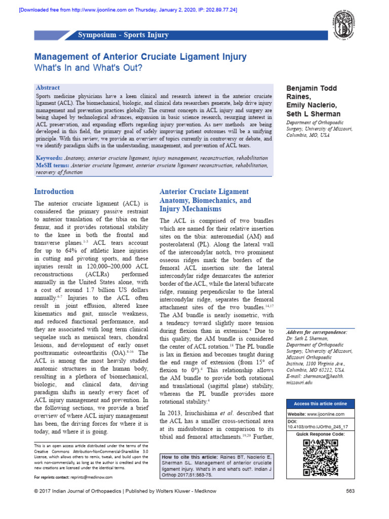 Acl Tear | PDF | Knee | Musculoskeletal System
