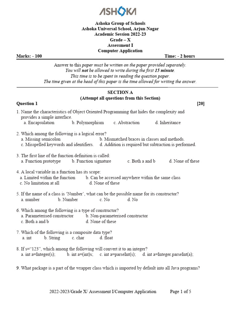 Icse Sample Paper 4 For Computer Applications Pdf Parameter Computer Programming C