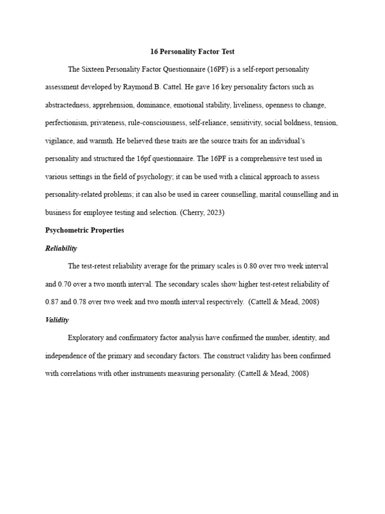 16PF Report | Download Free PDF | Cognition | Applied Psychology