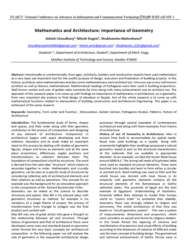 Mathematics and Architecture Importance of Geometry | Download Free PDF ...