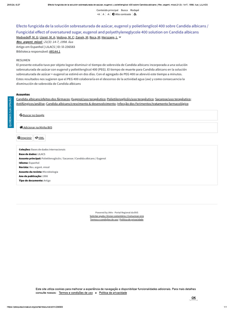 21 (3) : 14-7, 1998. Ilus: Rev. Argent. Micol | PDF