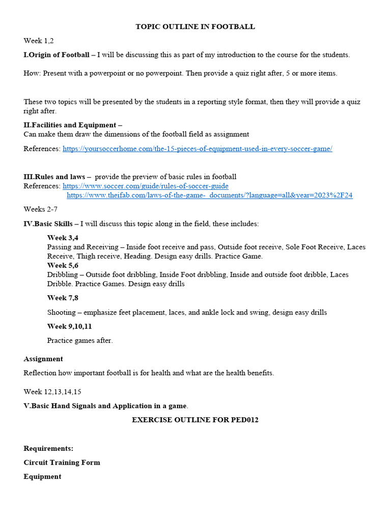 TOPIC OUTLINE IN FOOTBALL | PDF