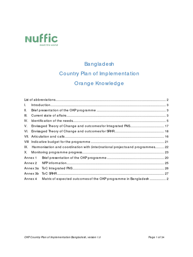 Bangladesh Country Plan of Implementation Orange Knowledge | Download Free PDF | Food Security ...